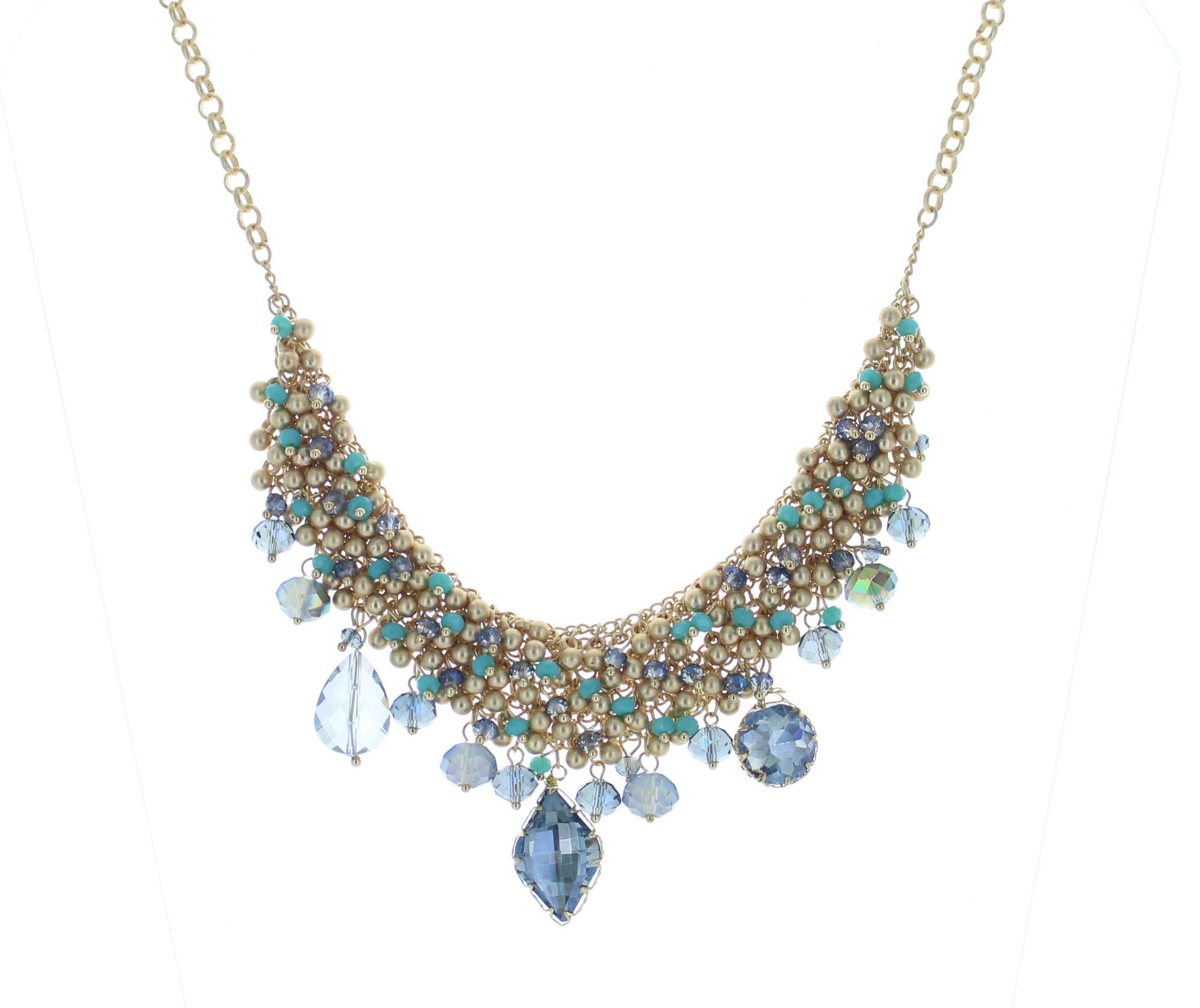 Gold & Blue Beaded Necklace - Best of Everything | Online Shopping
