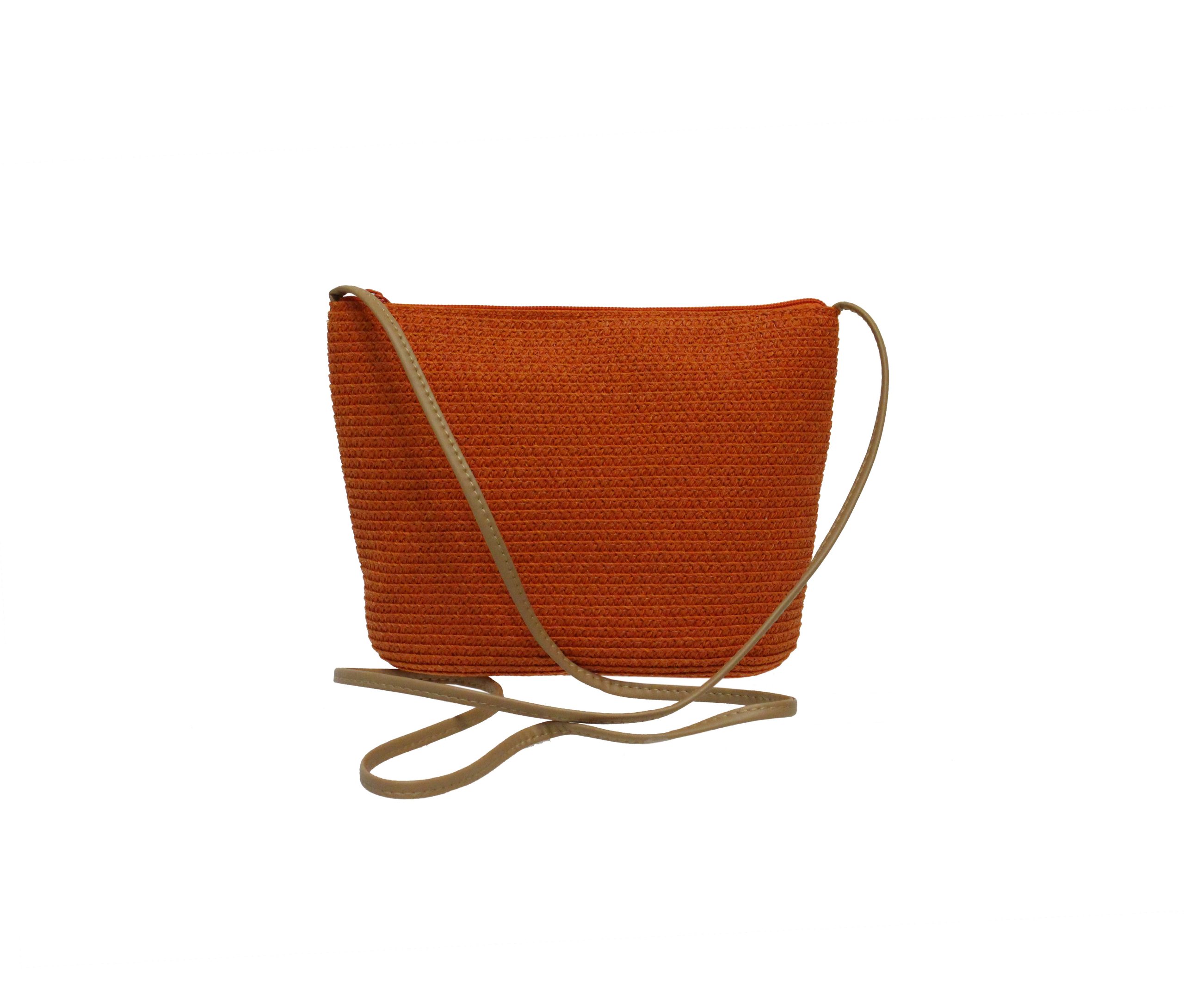 Orange Leather Strap Straw Bag - Best of Everything | Online Shopping