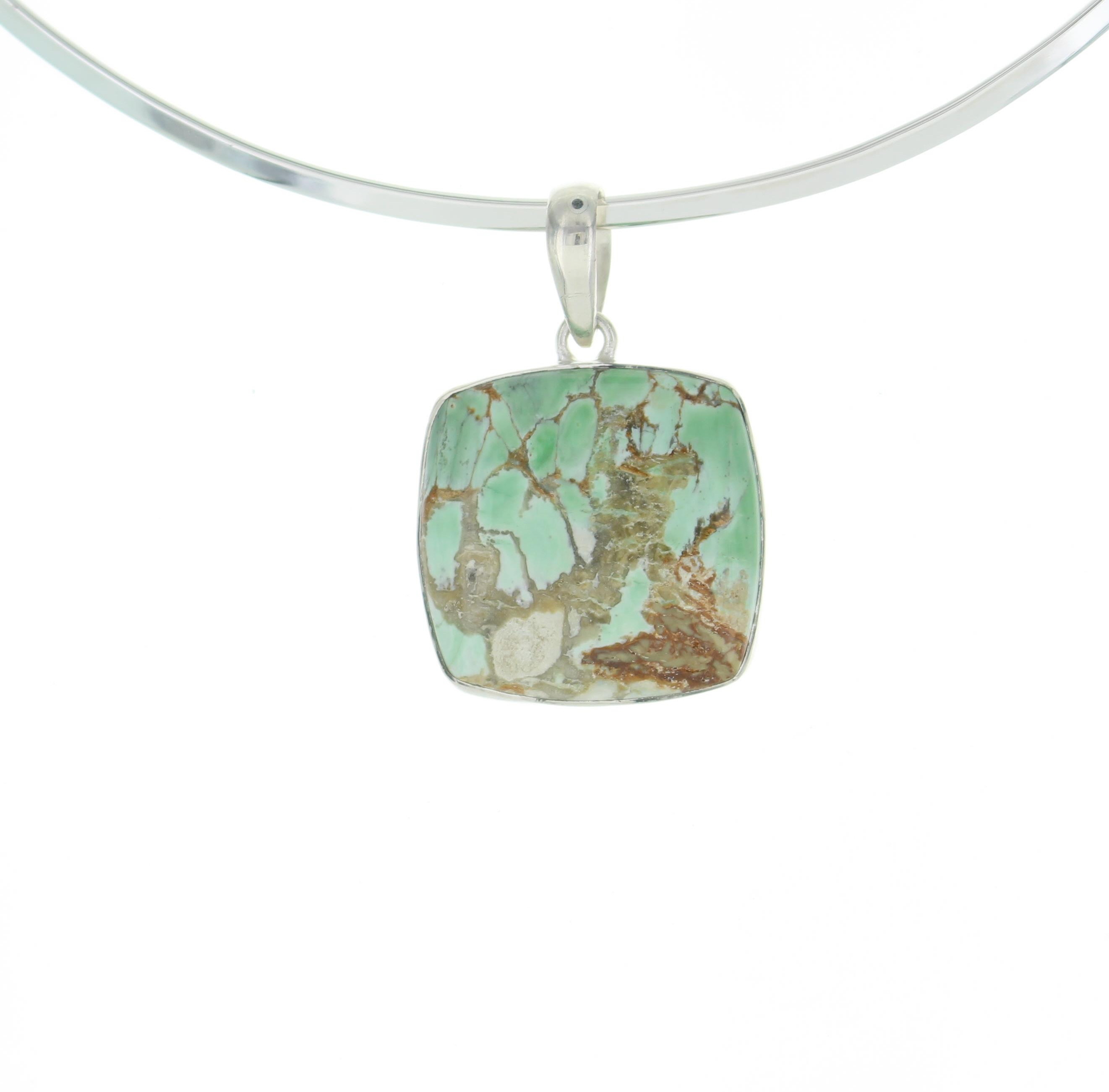 Small Sterling Silver Green Turquoise Square Pendant - Best of ...