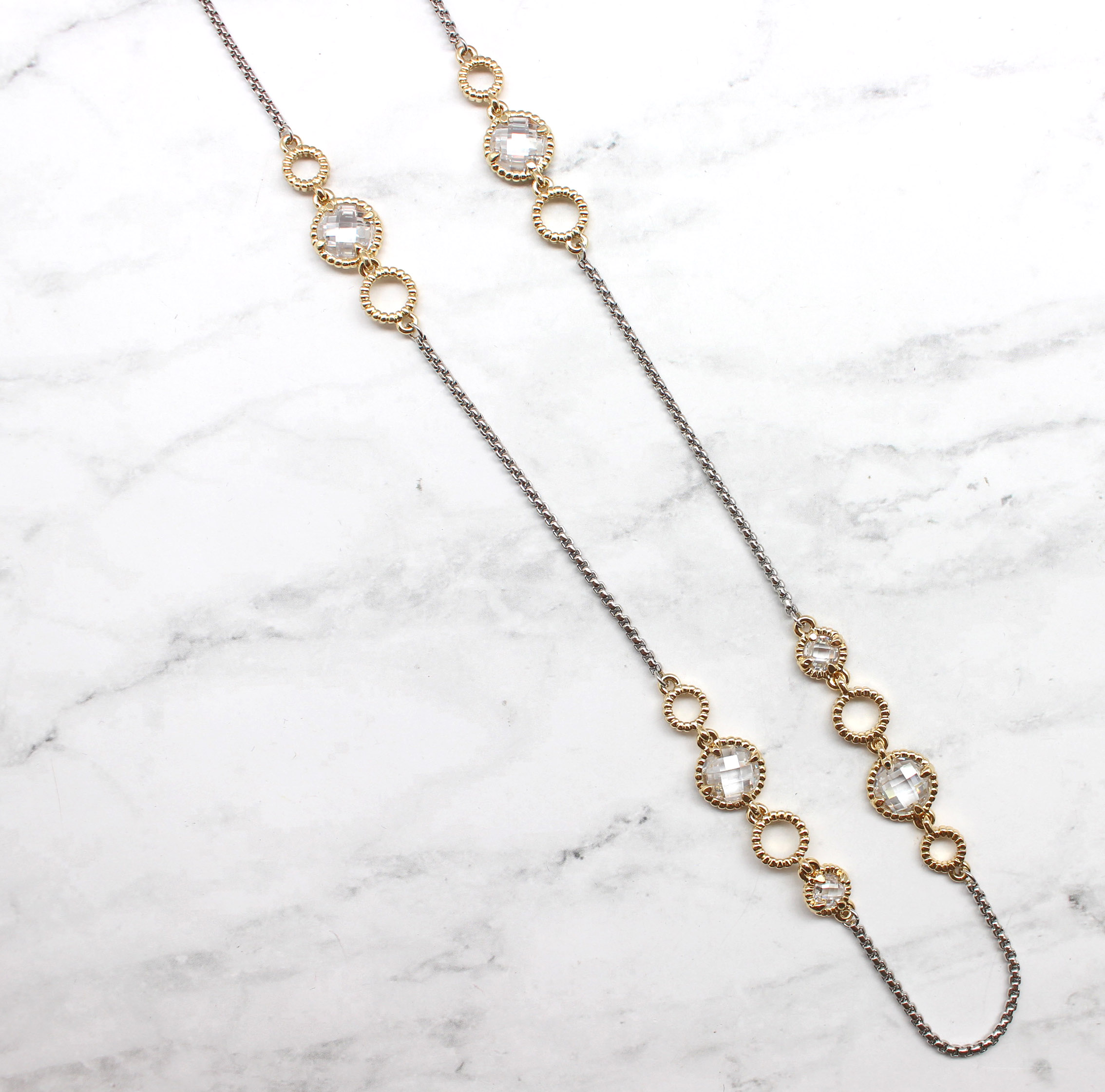 Long Two Tone Gem Necklace - Best of Everything | Online Shopping