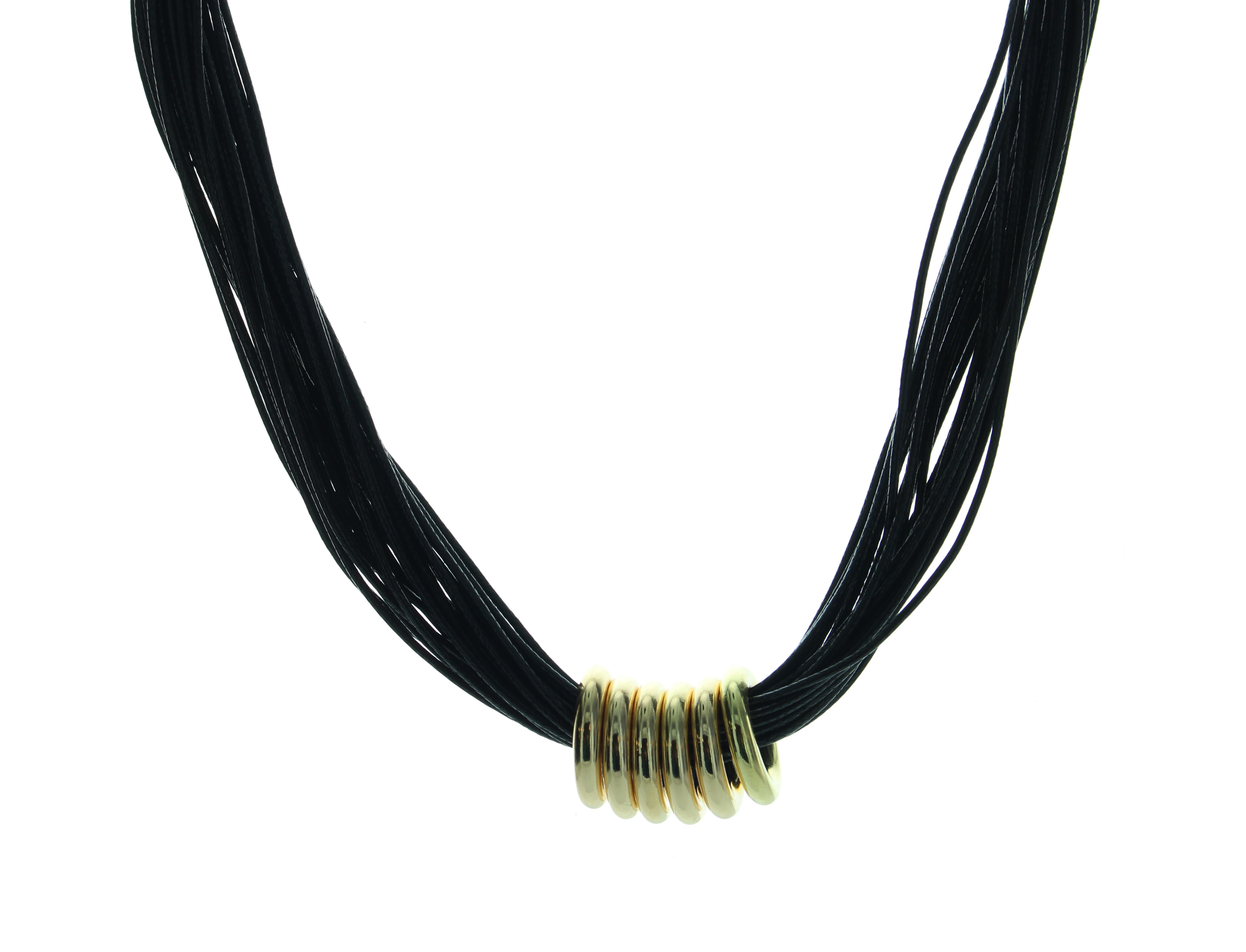 Black Strings Gold Rings Necklace - Best of Everything | Online Shopping