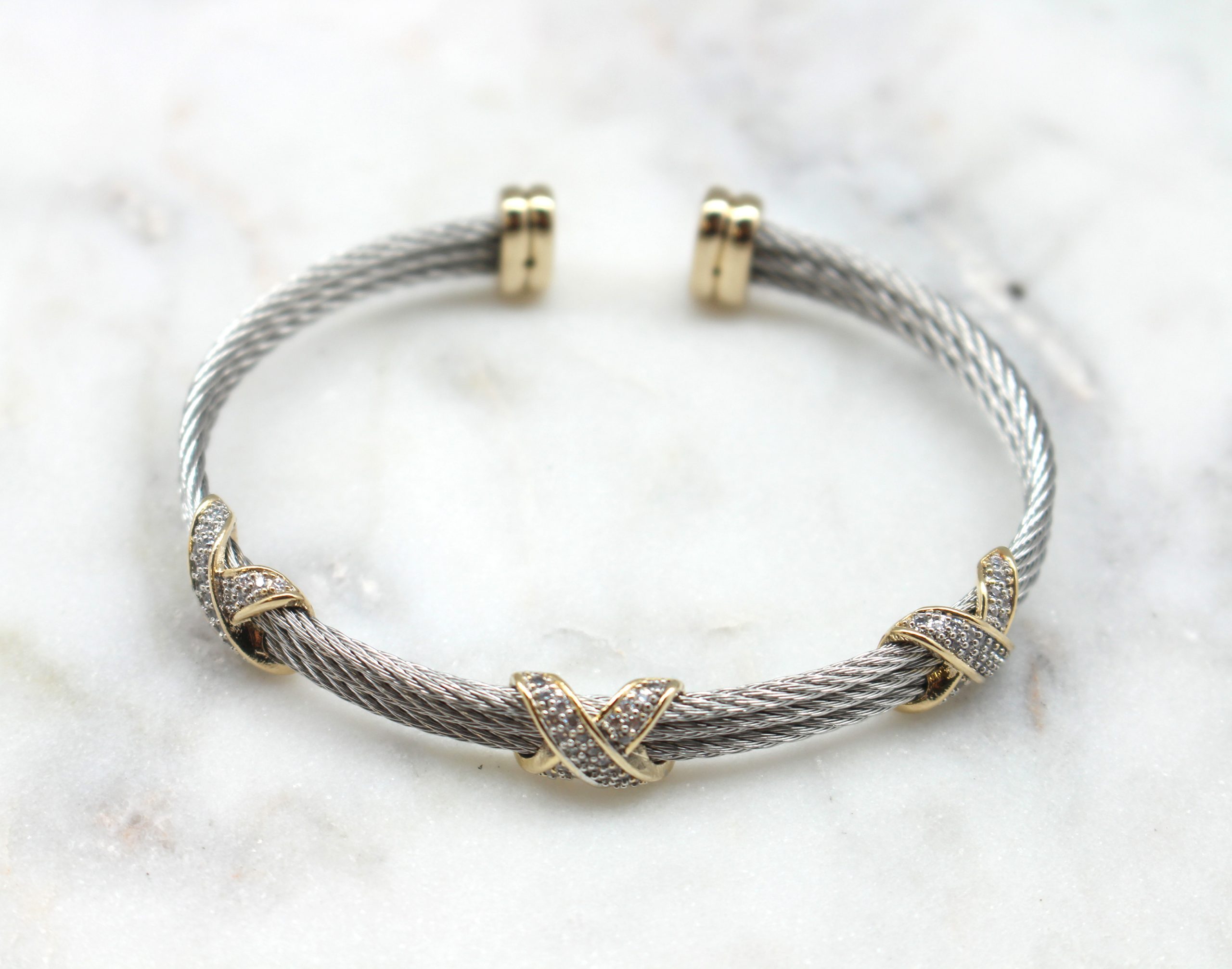 Triple Cable Rhinestone X Cuff - Best of Everything | Online Shopping