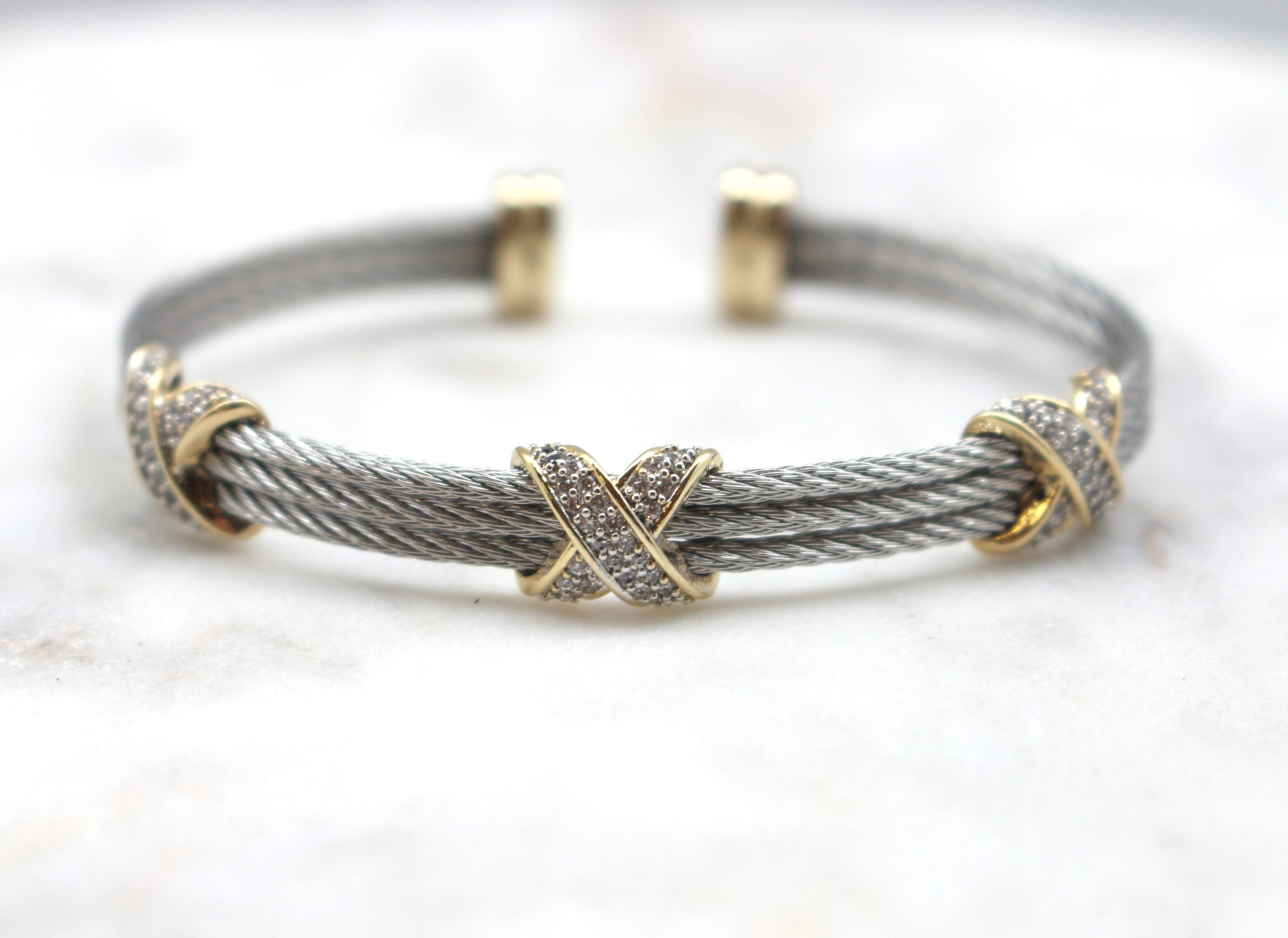 Triple Cable Rhinestone X Cuff - Best of Everything | Online Shopping
