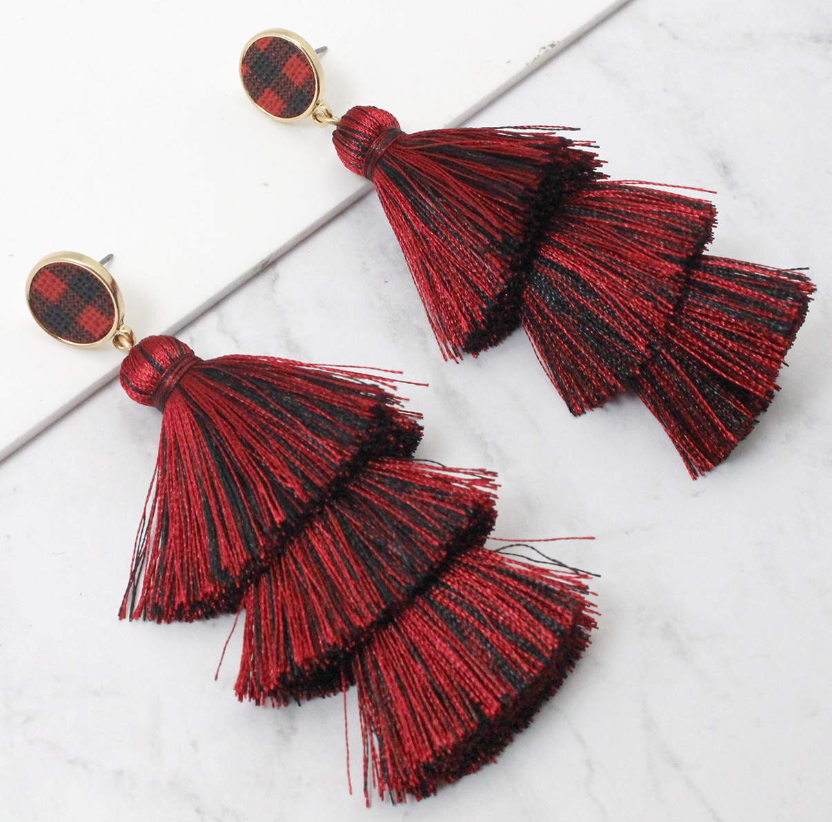 Buffalo Check Tiered Earrings - Best of Everything | Online Shopping