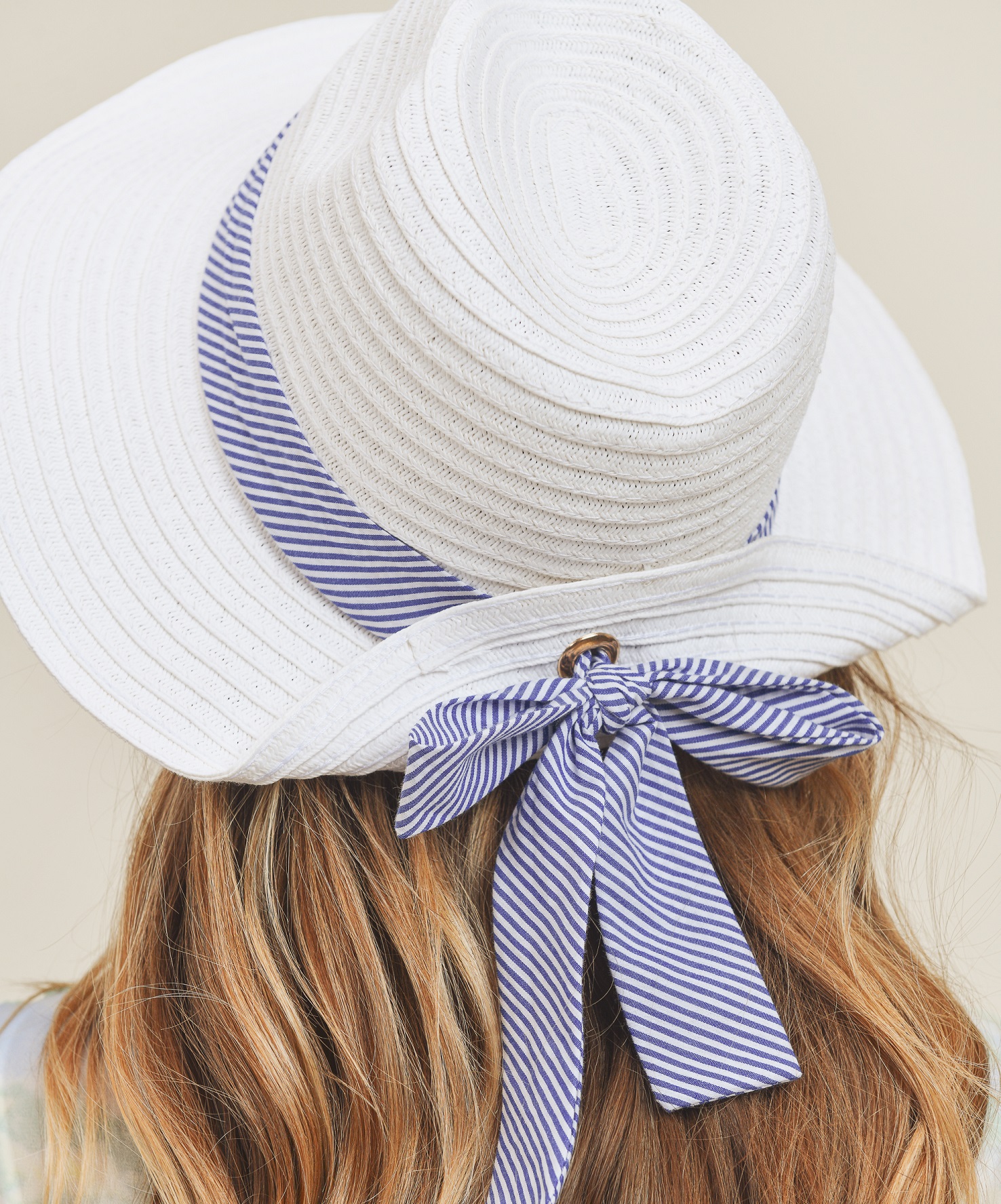 Striped Bow Hat In White - Best of Everything | Online Shopping