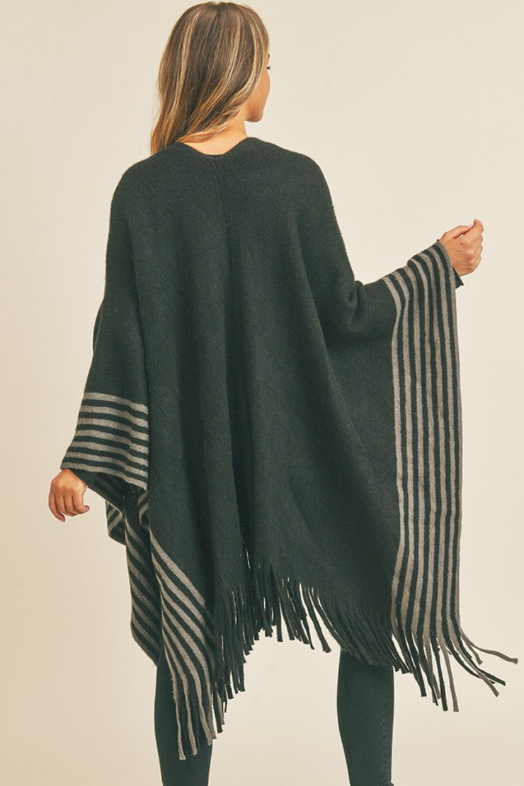 Stripe Pattern Ruana In Black - Best of Everything | Online Shopping