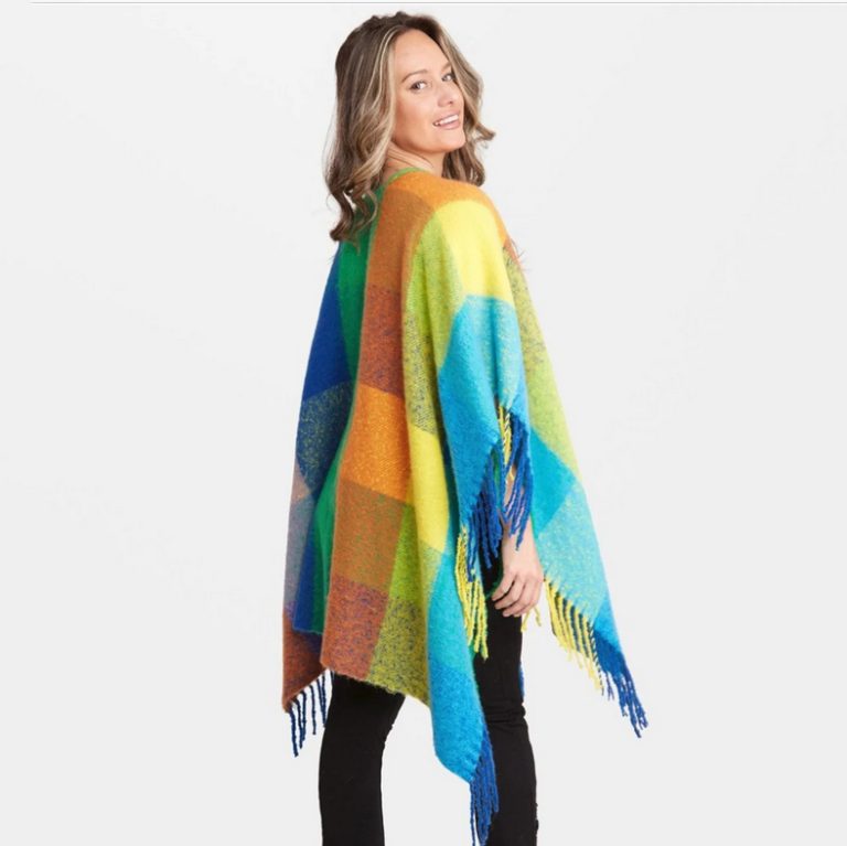 Checkered Ruana With Fringe - Best of Everything | Online Shopping