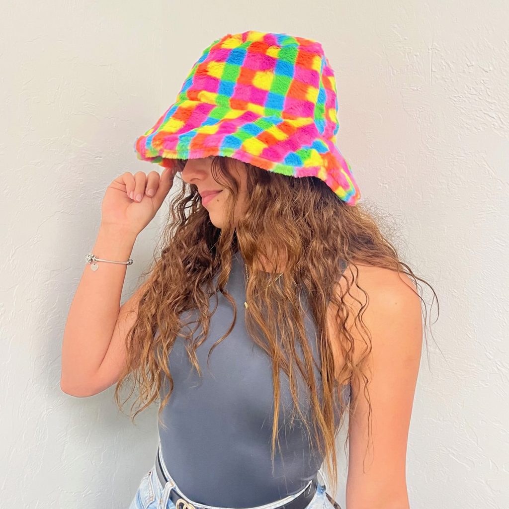 Neon Checkered Bucket Hat - Best of Everything | Online Shopping