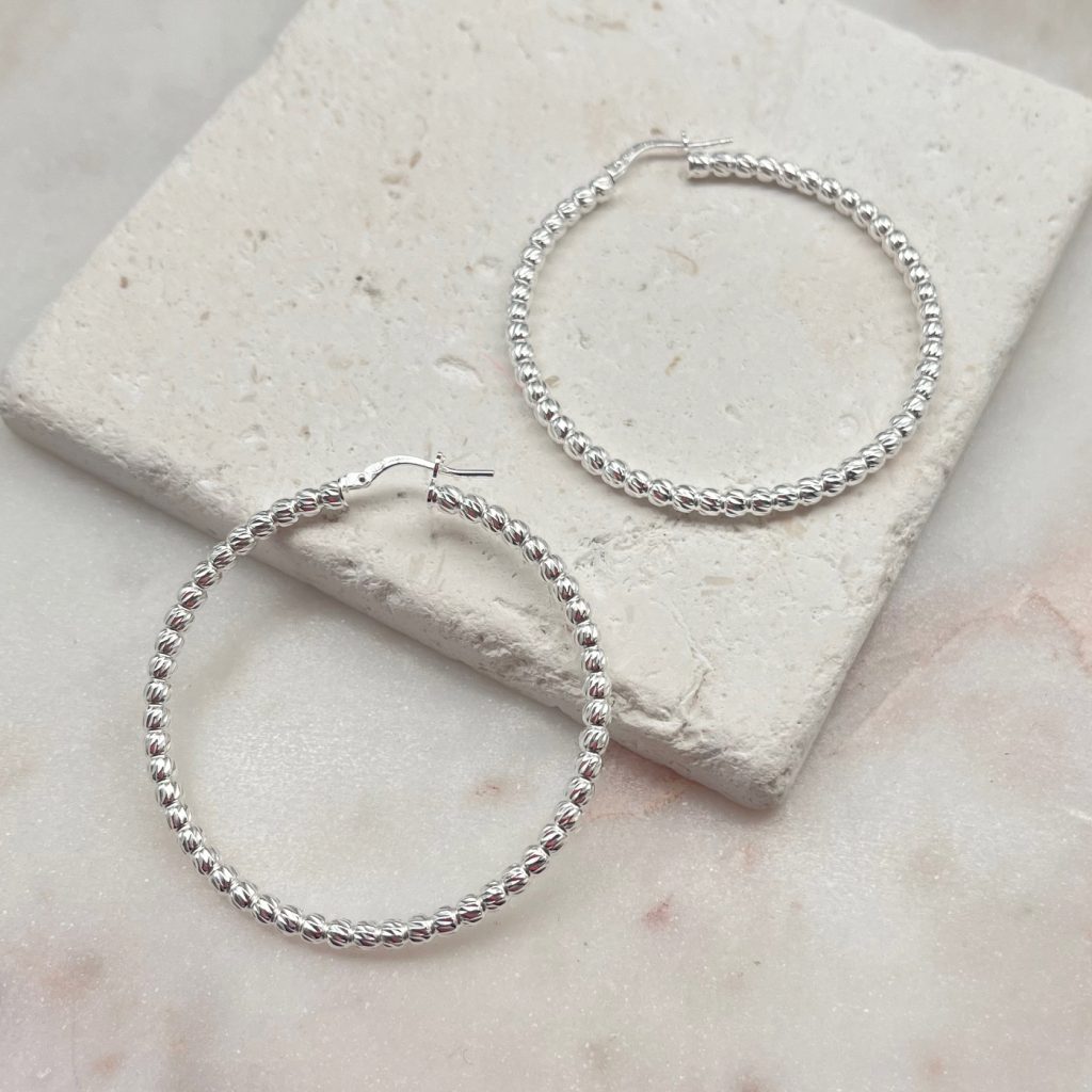 Italian Sterling Silver Beaded Hoops 40mm - Best of Everything | Online ...