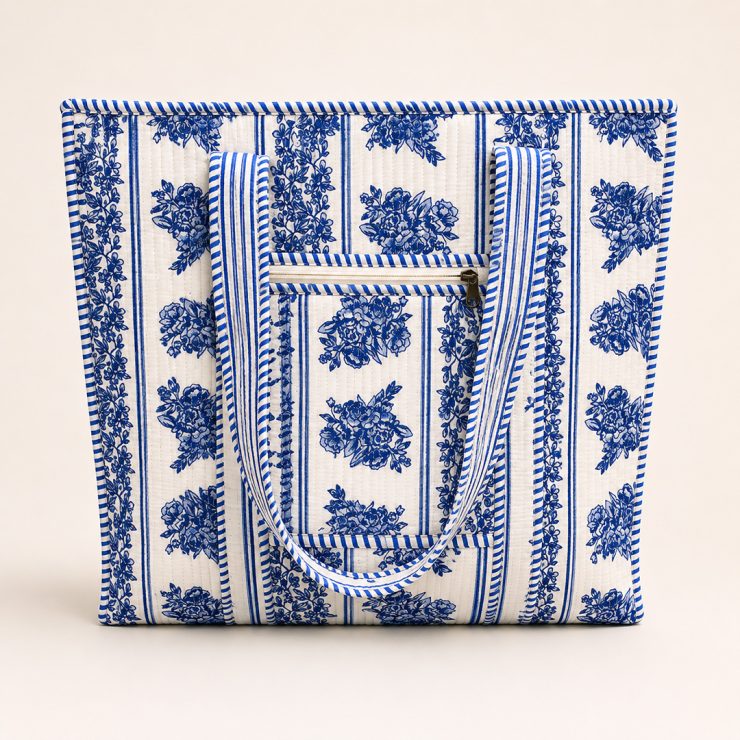 Blue and White Floral Tote - Best of Everything | Online Shopping