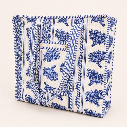 Blue and White Floral Tote - Best of Everything | Online Shopping